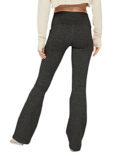 Aurgelmir Womens Flare Yoga Pants High Waisted Foldover Workout Leggings with Pockets Tummy Control Bell Bottom Pants Heather Black