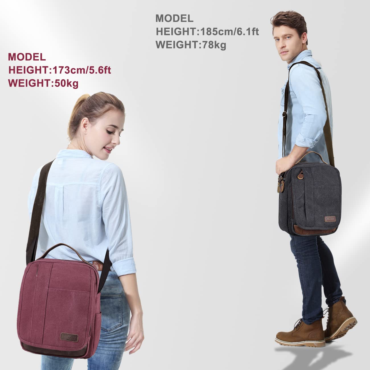 VASCHY Messenger Bag Small, Leather Canvas Water Resistant Crossbody Shoulder Bag Purse for Men and Women Dark Gray