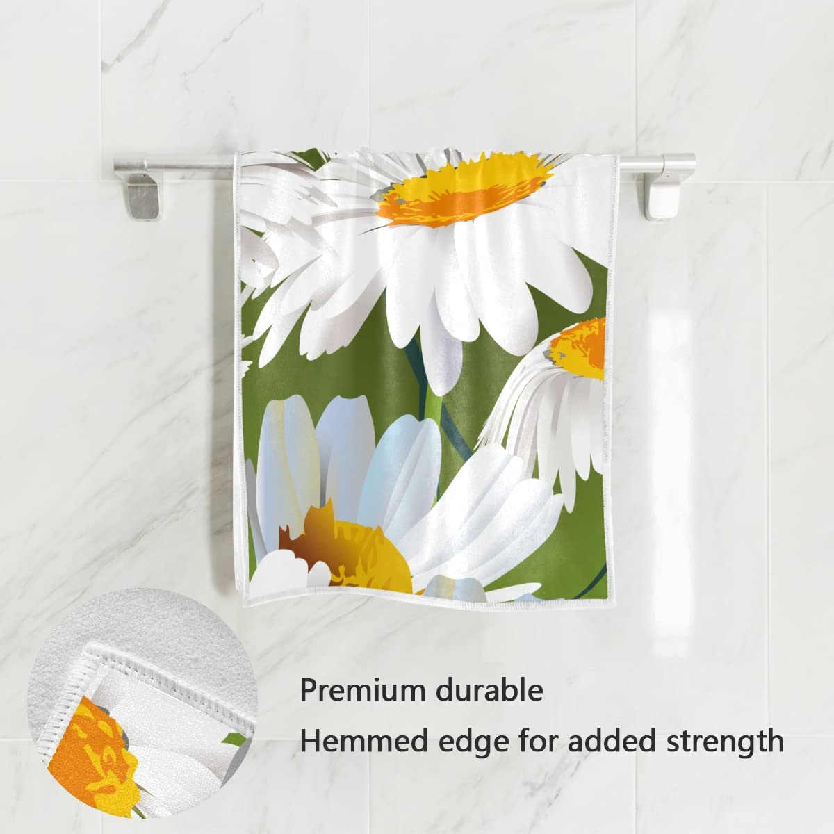 HUSSRITY White Chamomile Towels Super Soft Hand Towel Highly Absorbent Washcloths Quick Dry Bath Towel 30x15 Inch Durable Lightweight