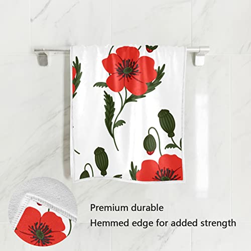 HUSSRITY Red Poppy with Buds Towels Super Soft Hand Towel Highly Absorbent Washcloths Quick Dry Bath Towel 30x15 Inch Durable Lightweight