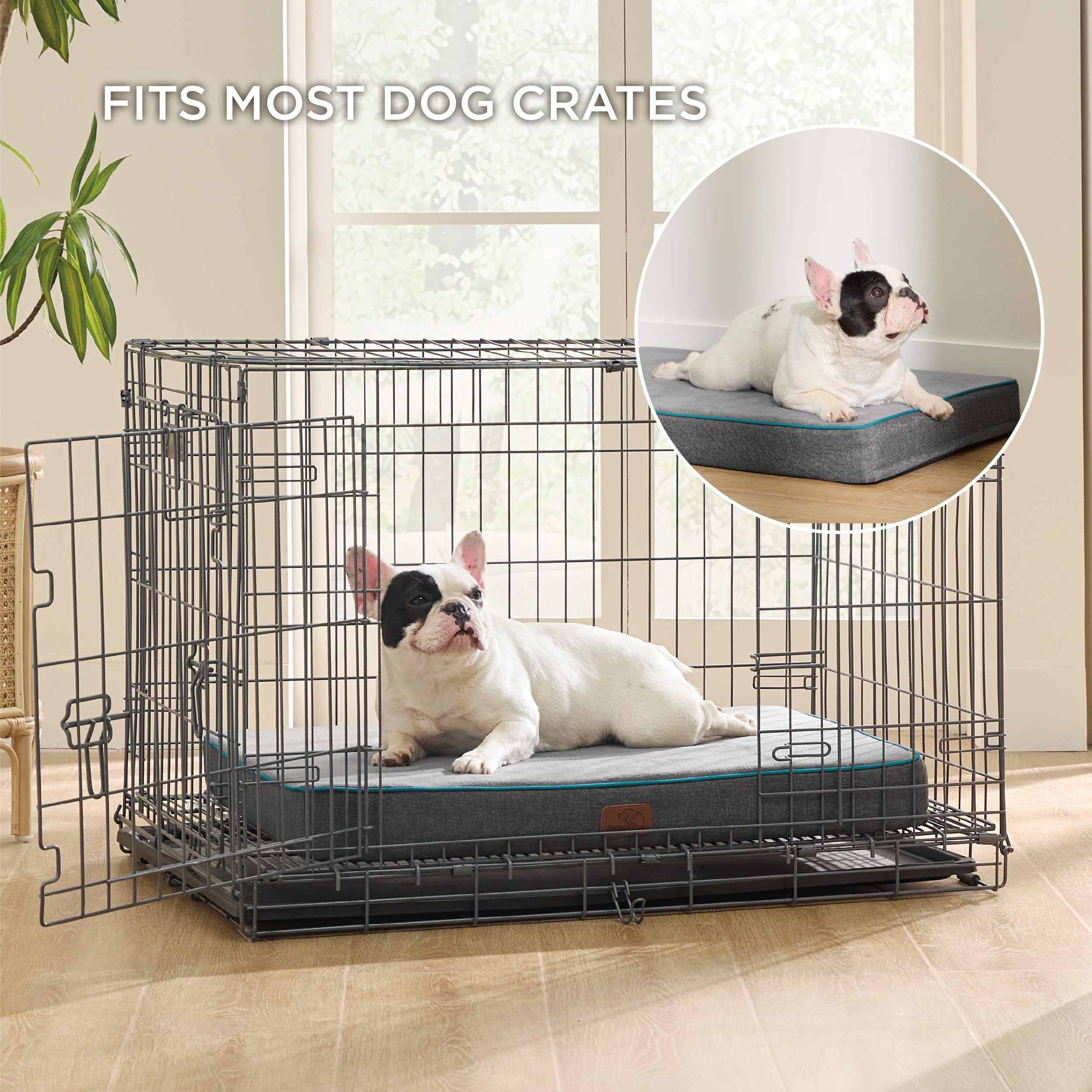 Bedsure Memory Foam Dog Bed for Small Dogs - Orthopedic Waterproof Pet Mat for Crate with Removable Washable Cover and Nonskid Bottom - Water-Resistant Plush Flannel Fleece Top Pet Bed, Grey