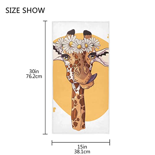 HUSSRITY Funny Giraffe with Daisies Towels Super Soft Hand Towel Highly Absorbent Washcloths Quick Dry Bath Towel 30x15 Inch Durable Lightweight