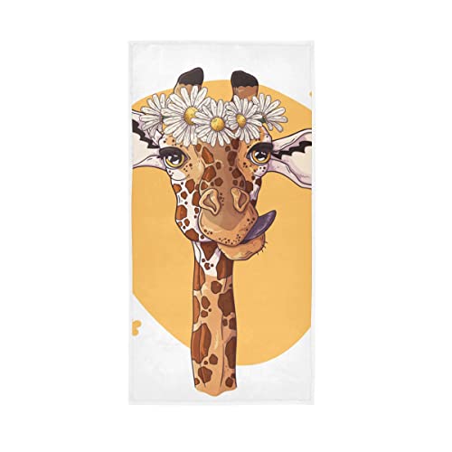 HUSSRITY Funny Giraffe with Daisies Towels Super Soft Hand Towel Highly Absorbent Washcloths Quick Dry Bath Towel 30x15 Inch Durable Lightweight