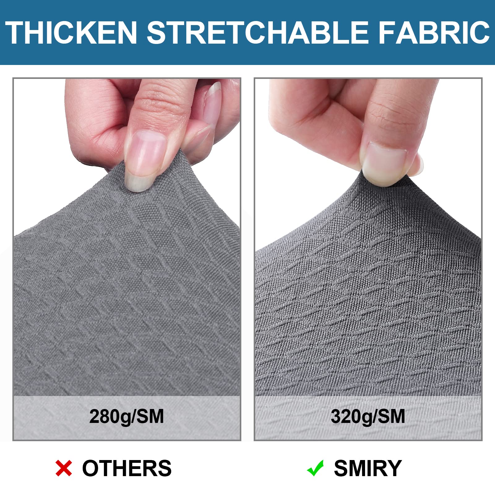 Smiry Waterproof Seat Covers for Dining Room Chairs Set of 2, Stretch Jacquard Removable Washable Chair Seat Slipcovers Protector, No Rear Covers, Grey