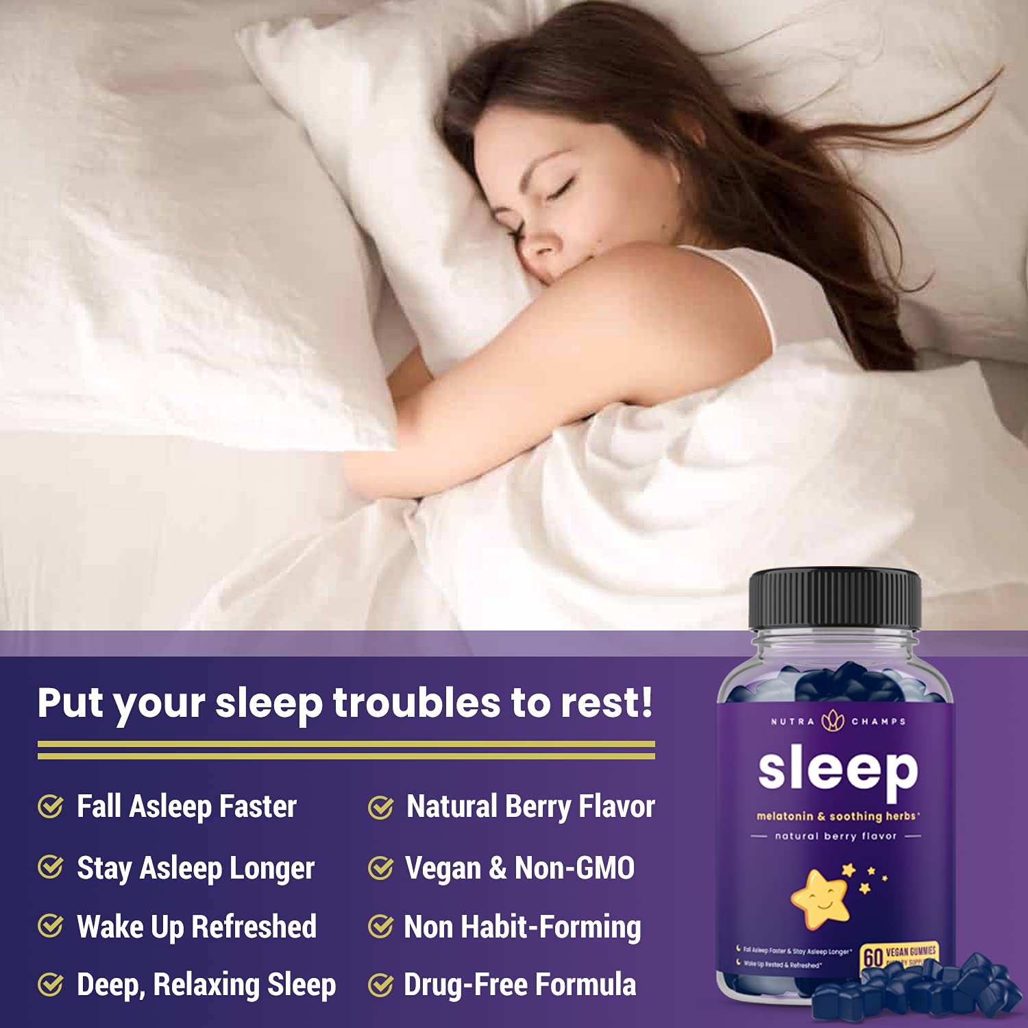 NutraChamps Sleep Gummies for Adults & Kids | Melatonin Gummies with Chamomile, Valerian & L Theanine | Safe & Effective for Kids & Adults | Vegan Childrens Melatonin 3mg, 1.5 mg, or 6mg