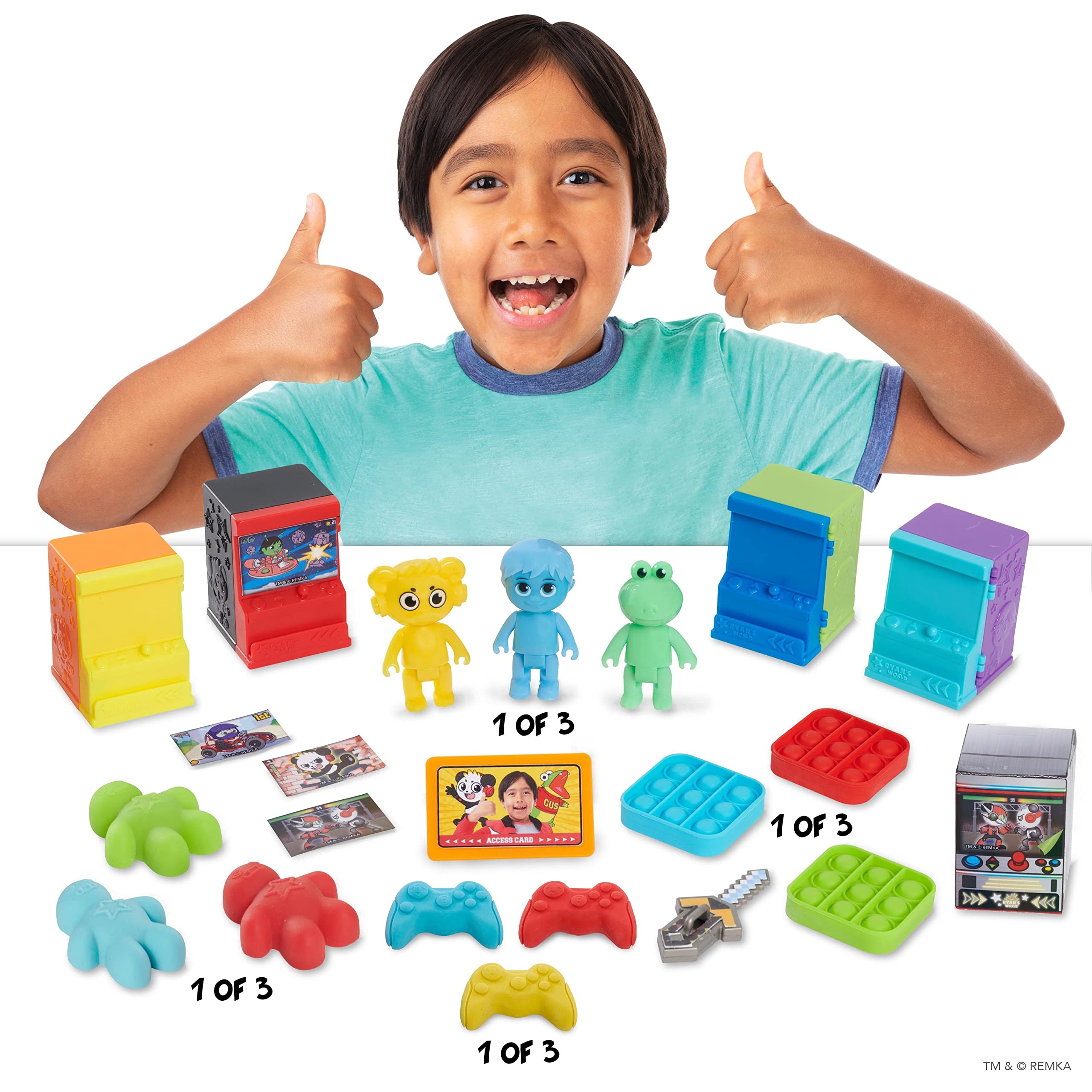 Ryan's World Surprise Arcades, 11-pieces, 4 Arcade Game-Containers, Glow-in-the-Dark Figure, Kids Toys for Ages 3 Up by Just Play