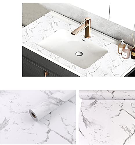 HOYOYO 17.8 x 118 Inches Self-Adhesive Shelf Liner, Self-Adhesive Shelf Liner Dresser Drawer Paper Wall Sticker Home Decoration, White Marble