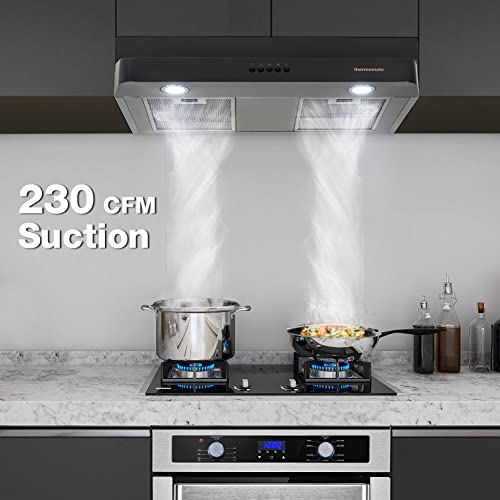 30 Inch Under Cabinet Range Hood, thermomate 230CFM Slim Vent Hood with 3 Speed Exhaust Fan, Insert Ducted Range Hood with 2 LED Lights, Black