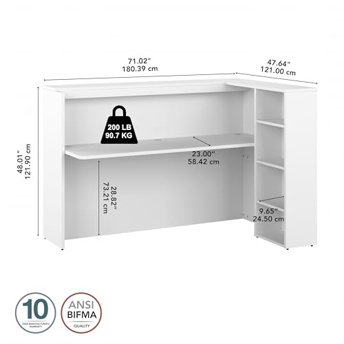 Bush Business Furniture Studio C 72W Reception Desk with Shelves in White