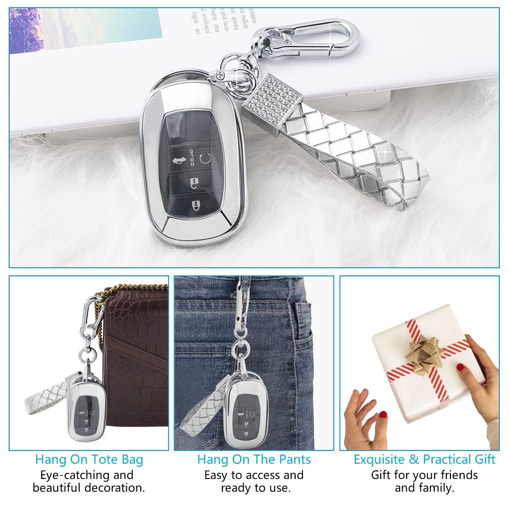 1797 Key Fob Cover for Honda Civic 2022 2023 CR-V HR-V Accessories Keychain Car Remote Shell Bling Crystal TPU Silver