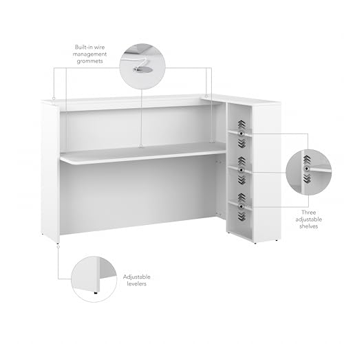 Bush Business Furniture Studio C 72W Reception Desk with Shelves in White