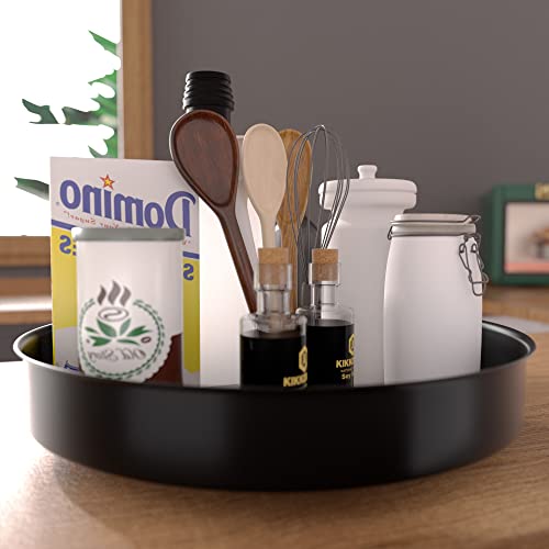 Lazy Susan Organizer 10 inch Stainless Steel Metal Turntable Rotating Spice Racks for Pantry Cabinet Cupboard Organizer Table Black