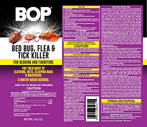 BOP Bed Bug, Flea and Tick Killer, 16.5 oz, Easy to Use Pest Control Spray, Kills Bugs On Contact and Keeps Your Home Insect Free, Indoor/Outdoor Use for Quick Results