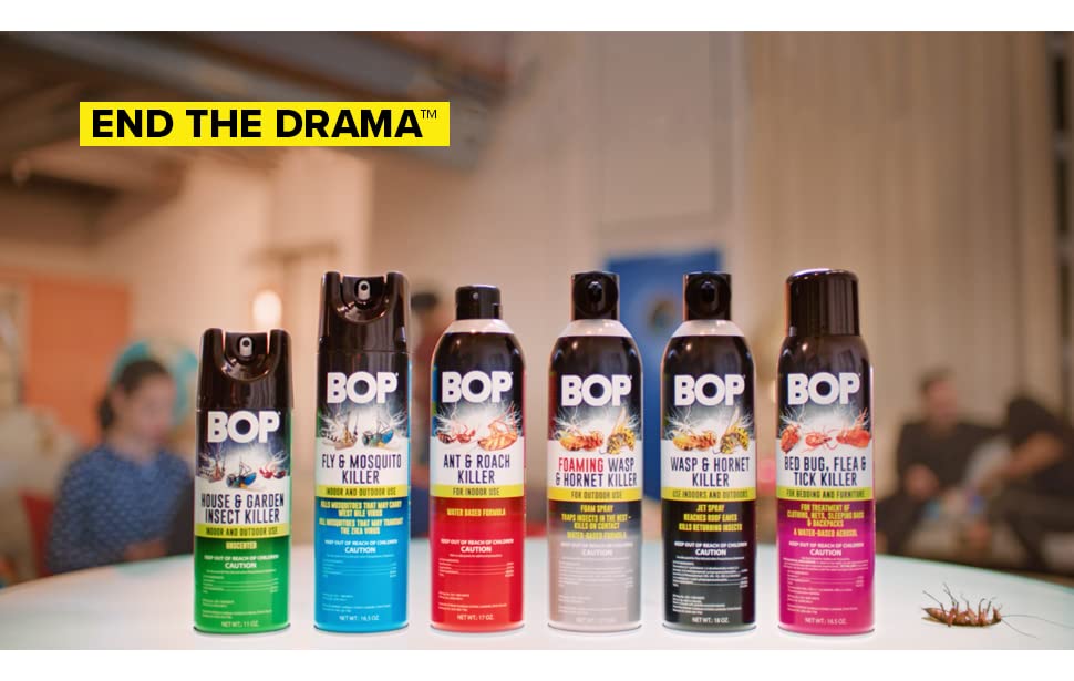 BOP Bed Bug, Flea and Tick Killer, 16.5 oz, Easy to Use Pest Control Spray, Kills Bugs On Contact and Keeps Your Home Insect Free, Indoor/Outdoor Use for Quick Results