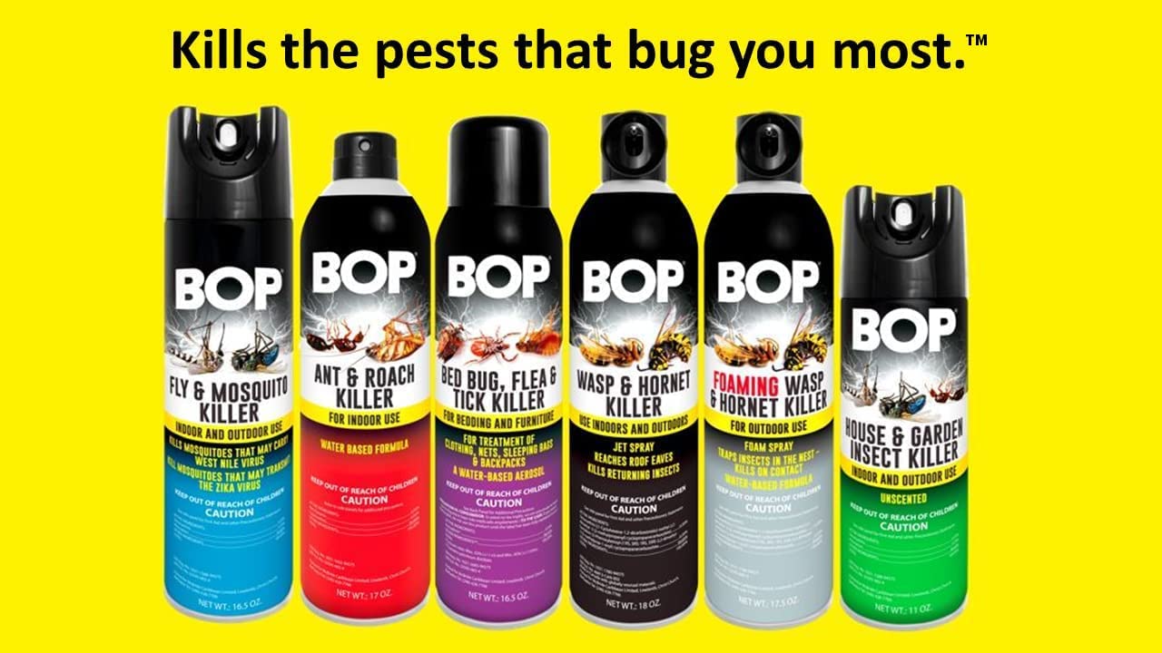 BOP Bed Bug, Flea and Tick Killer, 16.5 oz, Easy to Use Pest Control Spray, Kills Bugs On Contact and Keeps Your Home Insect Free, Indoor/Outdoor Use for Quick Results