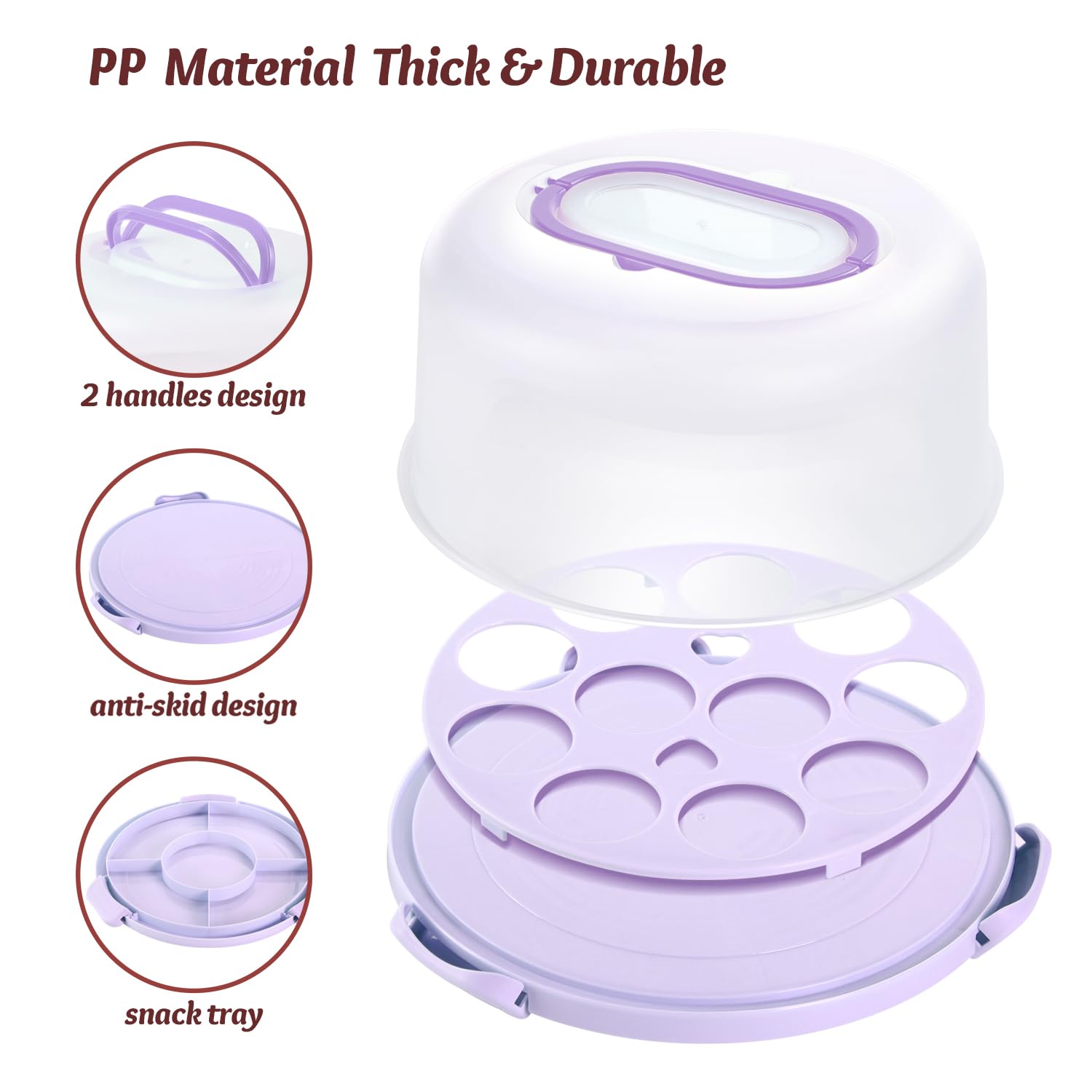 Ohuhu Cake Holder, BPA-Free Cake Carrier with Lid and Handle Cake Transport Container Portable Cake Keeper Two Sided Base for Pies Cookies Nuts Fruit etc - Suitable for 10 inch Cake Perfect Gifts