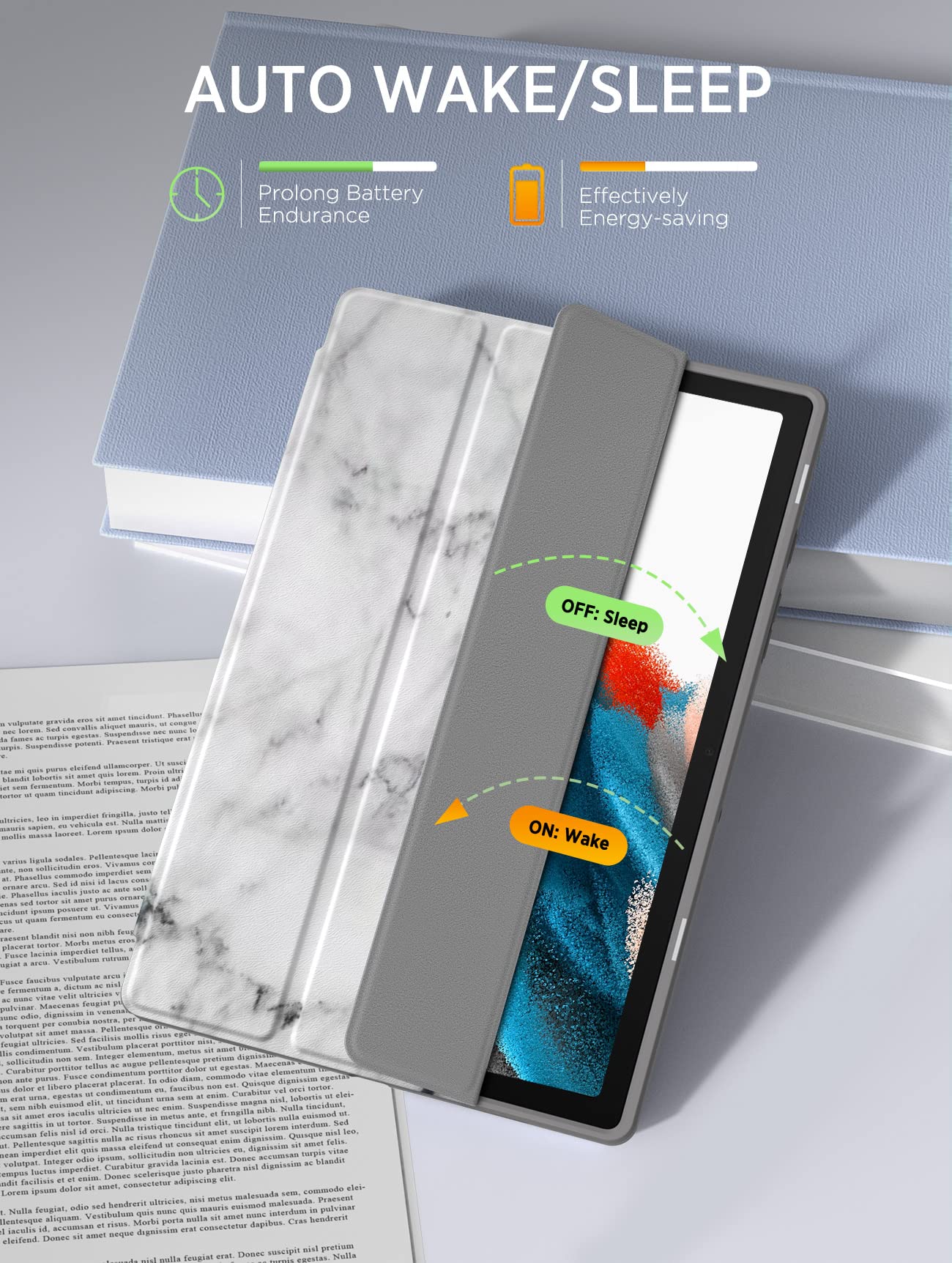 MoKo Case Fits Samsung Galaxy Tab A8 10.5 Inch 2022 (SM-X200/SM-X205/SM-X207), Tablet Case Transparent Back Cover with Auto-Wake Fit Samsung Galaxy Tab A8 2022, Marble White