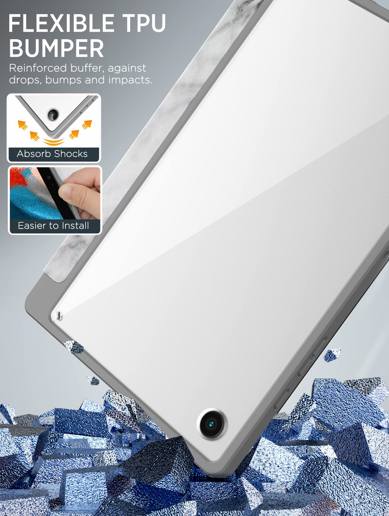 MoKo Case Fits Samsung Galaxy Tab A8 10.5 Inch 2022 (SM-X200/SM-X205/SM-X207), Tablet Case Transparent Back Cover with Auto-Wake Fit Samsung Galaxy Tab A8 2022, Marble White