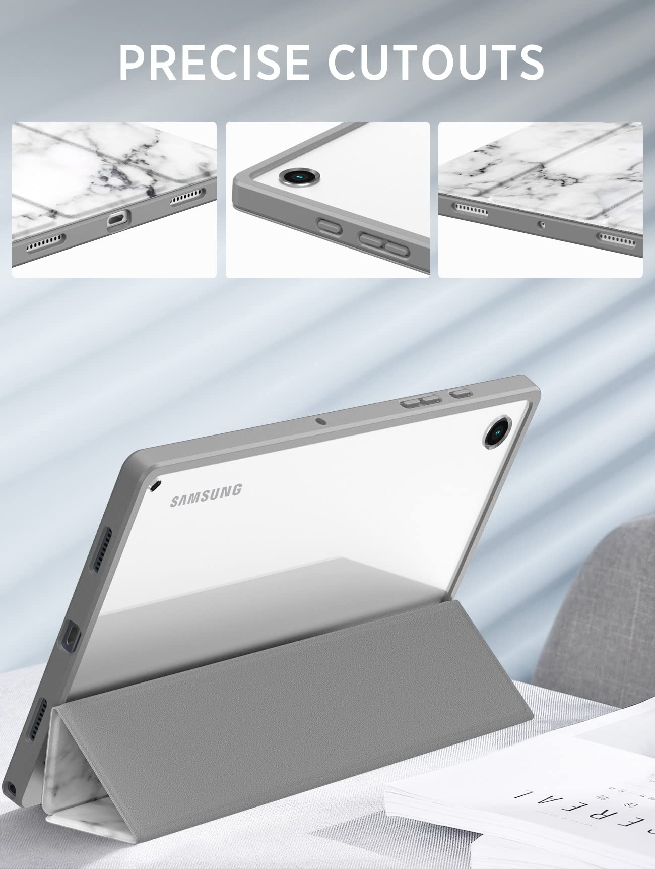 MoKo Case Fits Samsung Galaxy Tab A8 10.5 Inch 2022 (SM-X200/SM-X205/SM-X207), Tablet Case Transparent Back Cover with Auto-Wake Fit Samsung Galaxy Tab A8 2022, Marble White