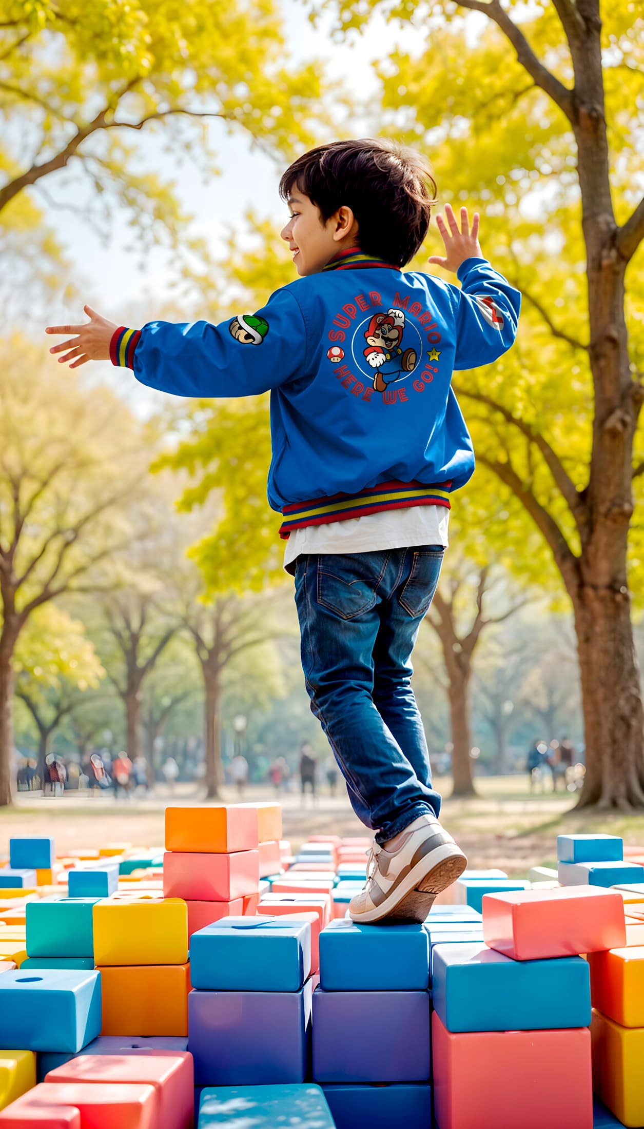 Nintendo Super Mario Bomber Jacket for Boys, Mario and Luigi Bomber Jacket (Mario Blue, Size 8)