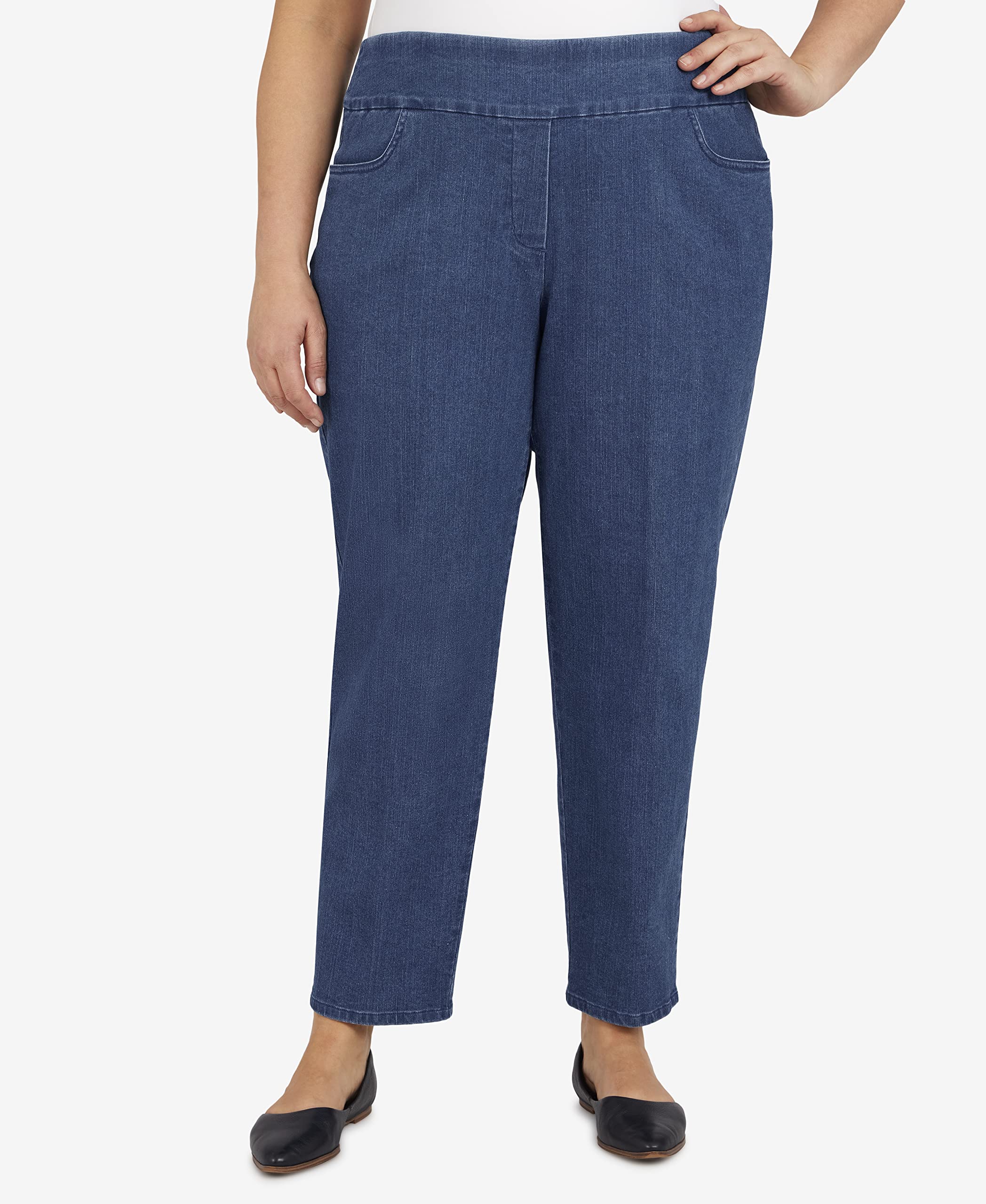 Alfred Dunner Womens Plus-Size Super Stretch Mid-Rise Average Length Pant, Medium Denim, 18W