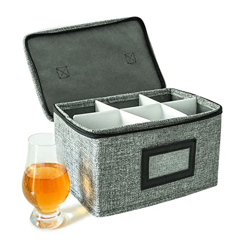 HURZMORO Storage Box for Glencairn Whisky Glass,6 Whiskey Glasses Holder for Organizer, Fully-Padded Inside with Sturdy Construction, Packing Boxes with Dividers for Moving - Perfect Whiskey Gift
