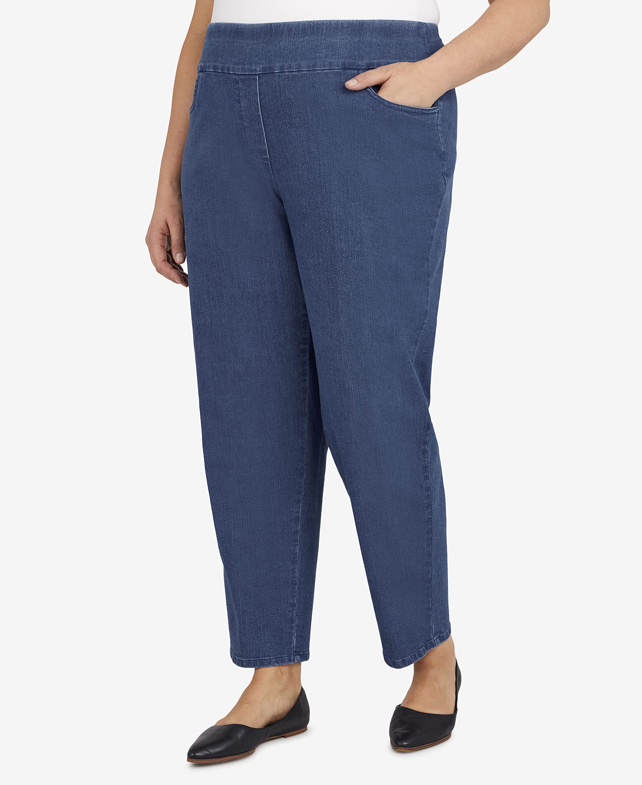 Alfred Dunner Womens Plus-Size Super Stretch Mid-Rise Average Length Pant, Medium Denim, 18W