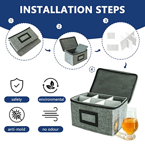 HURZMORO Storage Box for Glencairn Whisky Glass,6 Whiskey Glasses Holder for Organizer, Fully-Padded Inside with Sturdy Construction, Packing Boxes with Dividers for Moving - Perfect Whiskey Gift