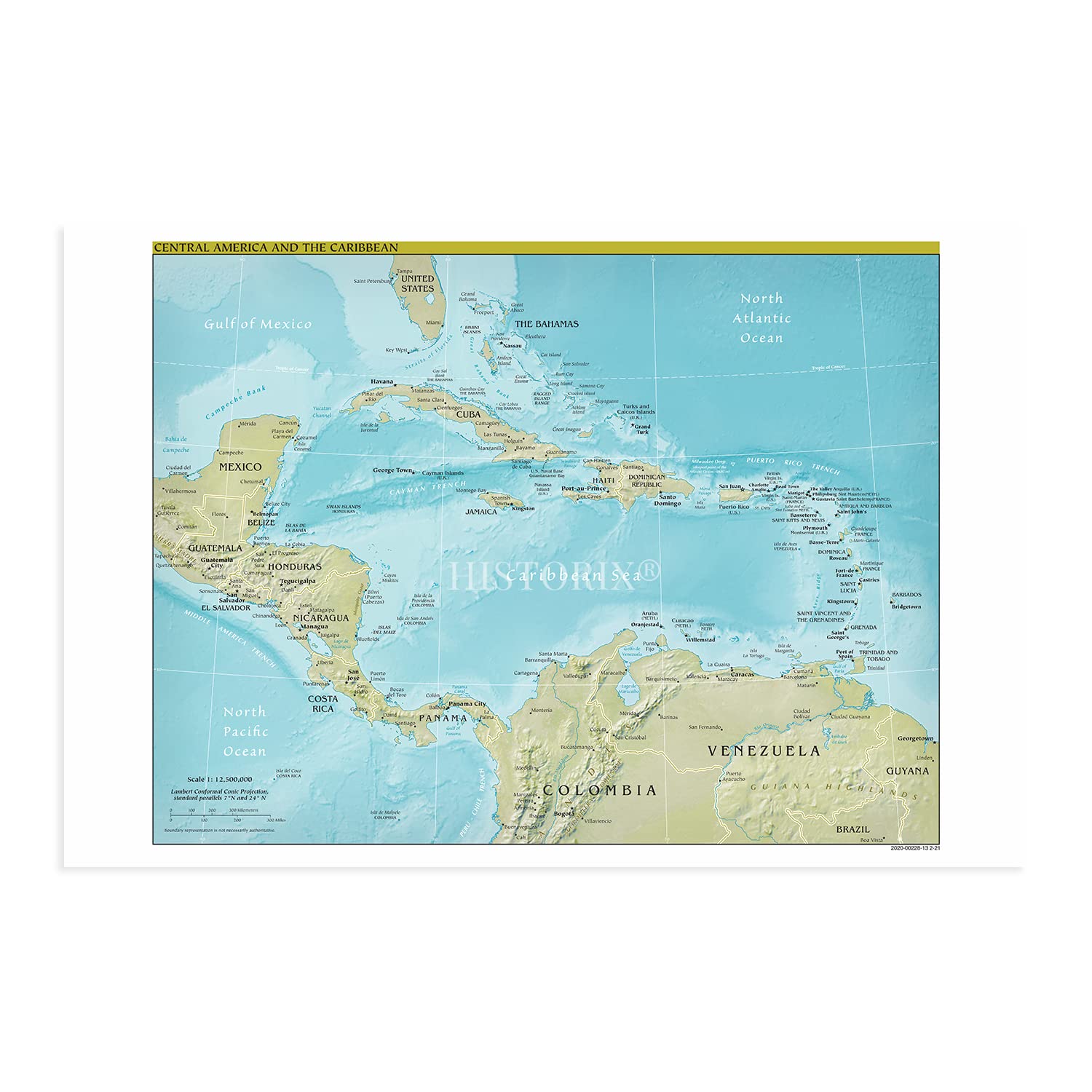 HISTORIX 2021 Central America Map - 24x36 Inch Central America and Caribbean Map - Wall Map of Central America and the Caribbean Poster Print