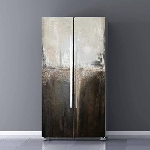 BSPWIRFNZPL Self Adhesive Vinyl Refrigerator Wrap Set Hand Drawn Oil Painting Abstract Art Canvas Color Texture Door Mural Sticker Removable Fridge Cover Peel and Stick Kitchen Decor