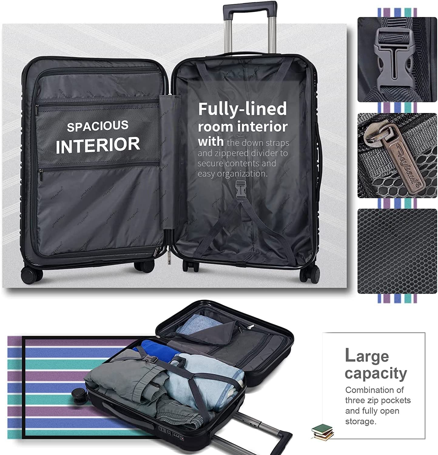 Hard Case Luggage 2 Piece Sets Carry On Luggage Lightweight With Spinner Wheels Rolling Suitcase 22x14x9 Airline Approved PC+ABS TSA Lock Hardshell Travel Carry On Hardside 14/20 Inch 2PCS,Black