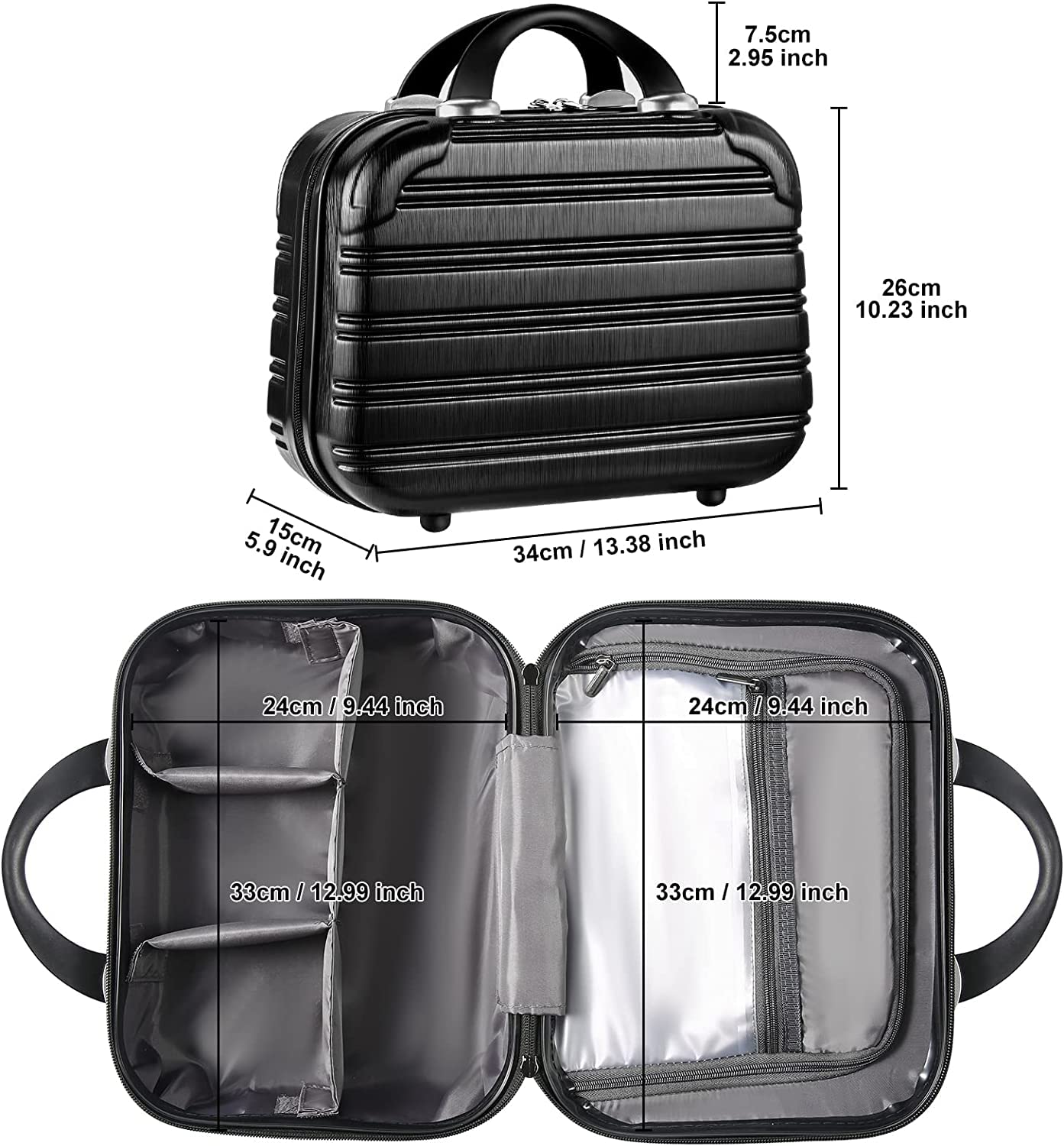 Hard Case Luggage 2 Piece Sets Carry On Luggage Lightweight With Spinner Wheels Rolling Suitcase 22x14x9 Airline Approved PC+ABS TSA Lock Hardshell Travel Carry On Hardside 14/20 Inch 2PCS,Black