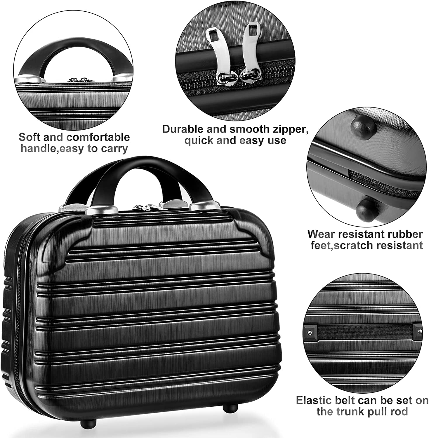 Hard Case Luggage 2 Piece Sets Carry On Luggage Lightweight With Spinner Wheels Rolling Suitcase 22x14x9 Airline Approved PC+ABS TSA Lock Hardshell Travel Carry On Hardside 14/20 Inch 2PCS,Black