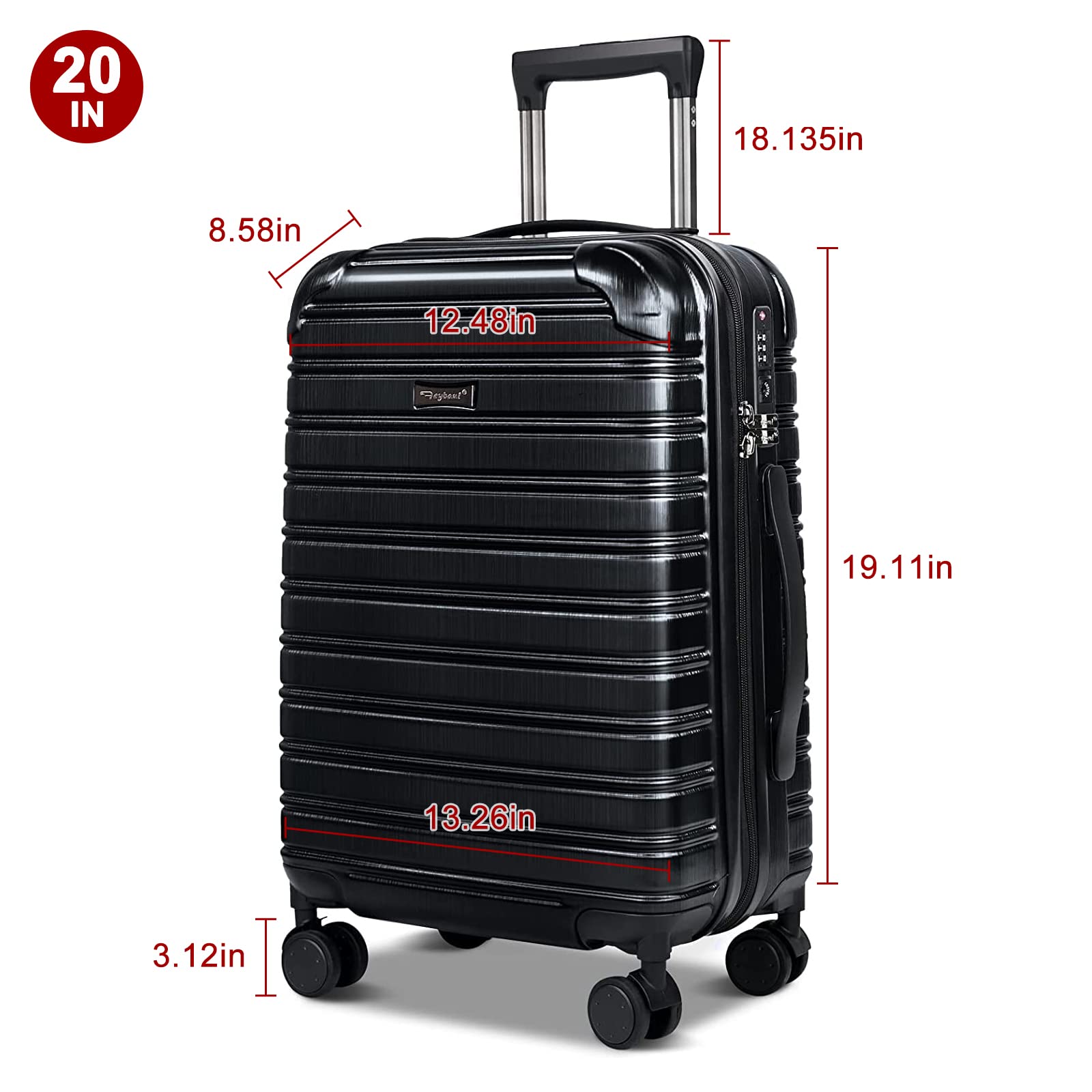 Hard Case Luggage 2 Piece Sets Carry On Luggage Lightweight With Spinner Wheels Rolling Suitcase 22x14x9 Airline Approved PC+ABS TSA Lock Hardshell Travel Carry On Hardside 14/20 Inch 2PCS,Black