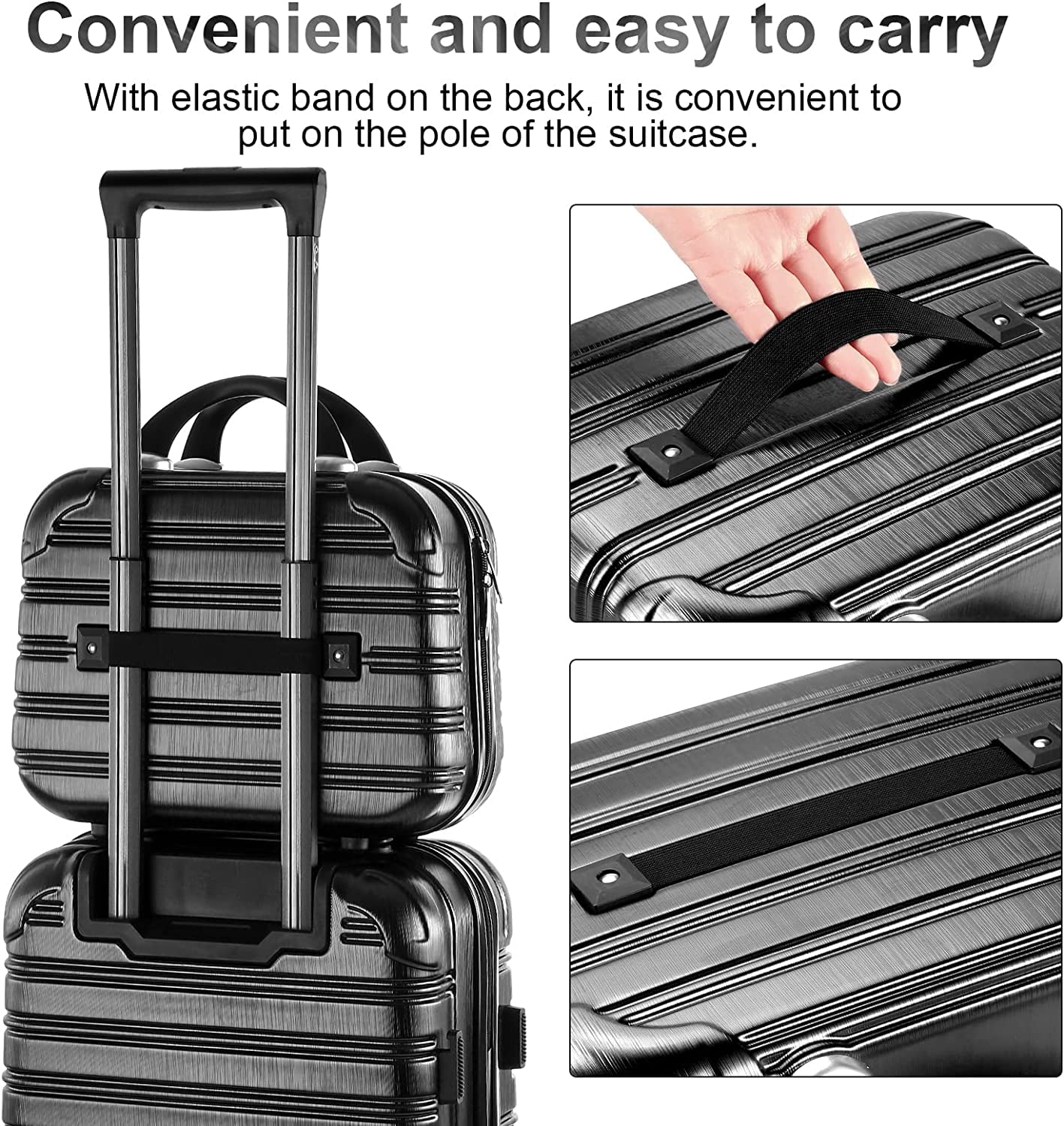 Hard Case Luggage 2 Piece Sets Carry On Luggage Lightweight With Spinner Wheels Rolling Suitcase 22x14x9 Airline Approved PC+ABS TSA Lock Hardshell Travel Carry On Hardside 14/20 Inch 2PCS,Black