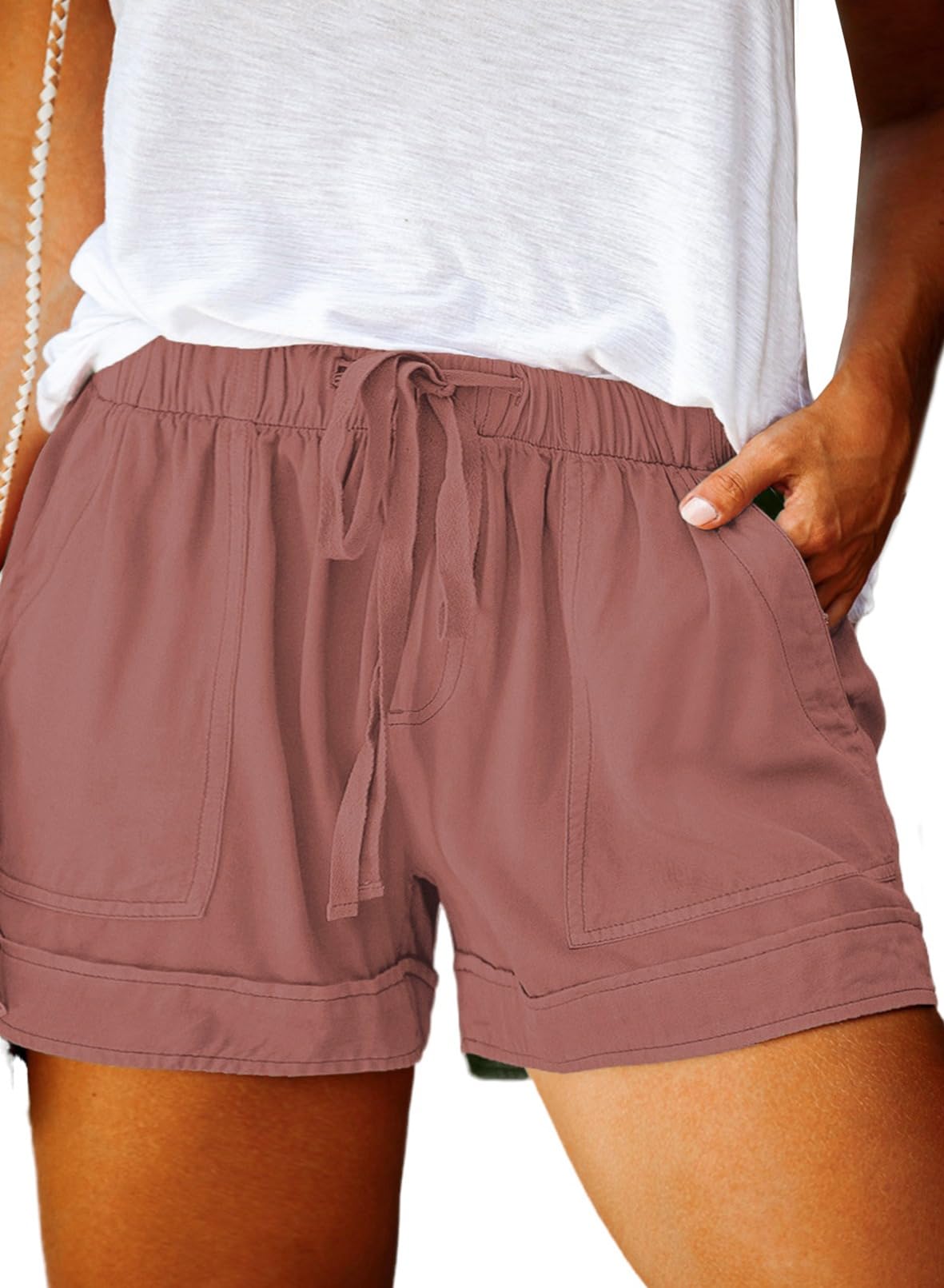 Eytino Womens Plus Size Loose Casual Drawstring Elastic Waist Summer Shorts with Pockets,1X Red