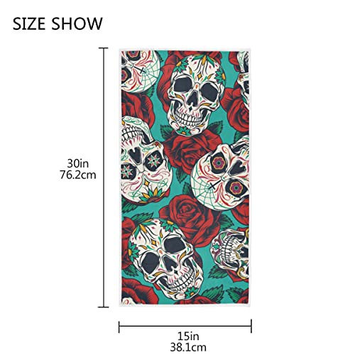 HUSSRITY Mexican Rose Skull Towels Super Soft Hand Towel Highly Absorbent Washcloths Quick Dry Bath Towel 30x15 Inch Durable Lightweight