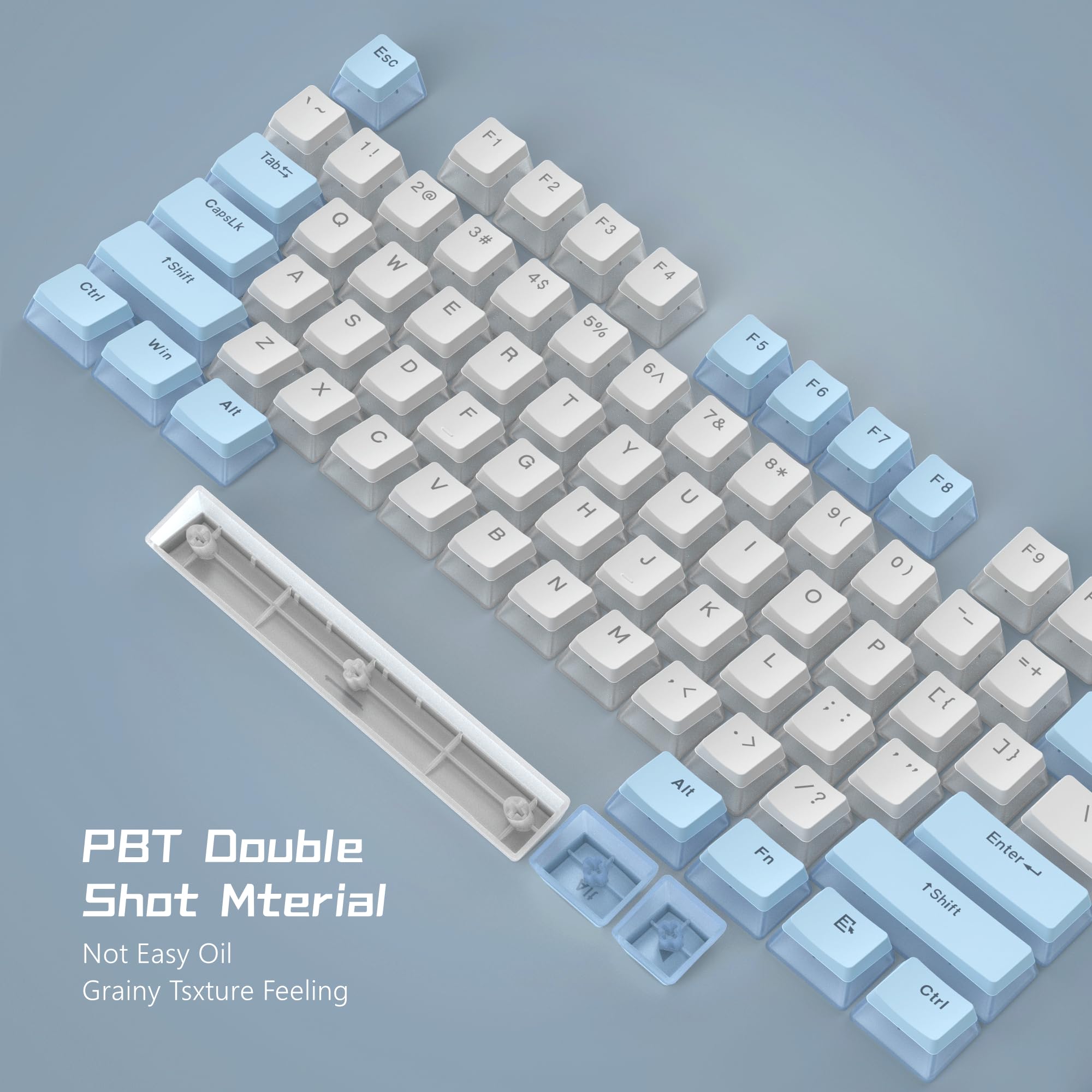 Womier Pudding Keycaps - PBT Keycaps, Shine Through Keycaps, 165 Keys Keycaps Set, Custom Keycaps for 61/68/84/87/82/100 Cherry Gateron MX Switches Mechanical Keyboard, Blue/White