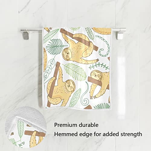 HUSSRITY Sloths with Jungle Leaves Towels Super Soft Hand Towel Highly Absorbent Washcloths Quick Dry Bath Towel 30x15 Inch Durable Lightweight
