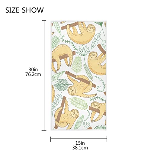 HUSSRITY Sloths with Jungle Leaves Towels Super Soft Hand Towel Highly Absorbent Washcloths Quick Dry Bath Towel 30x15 Inch Durable Lightweight