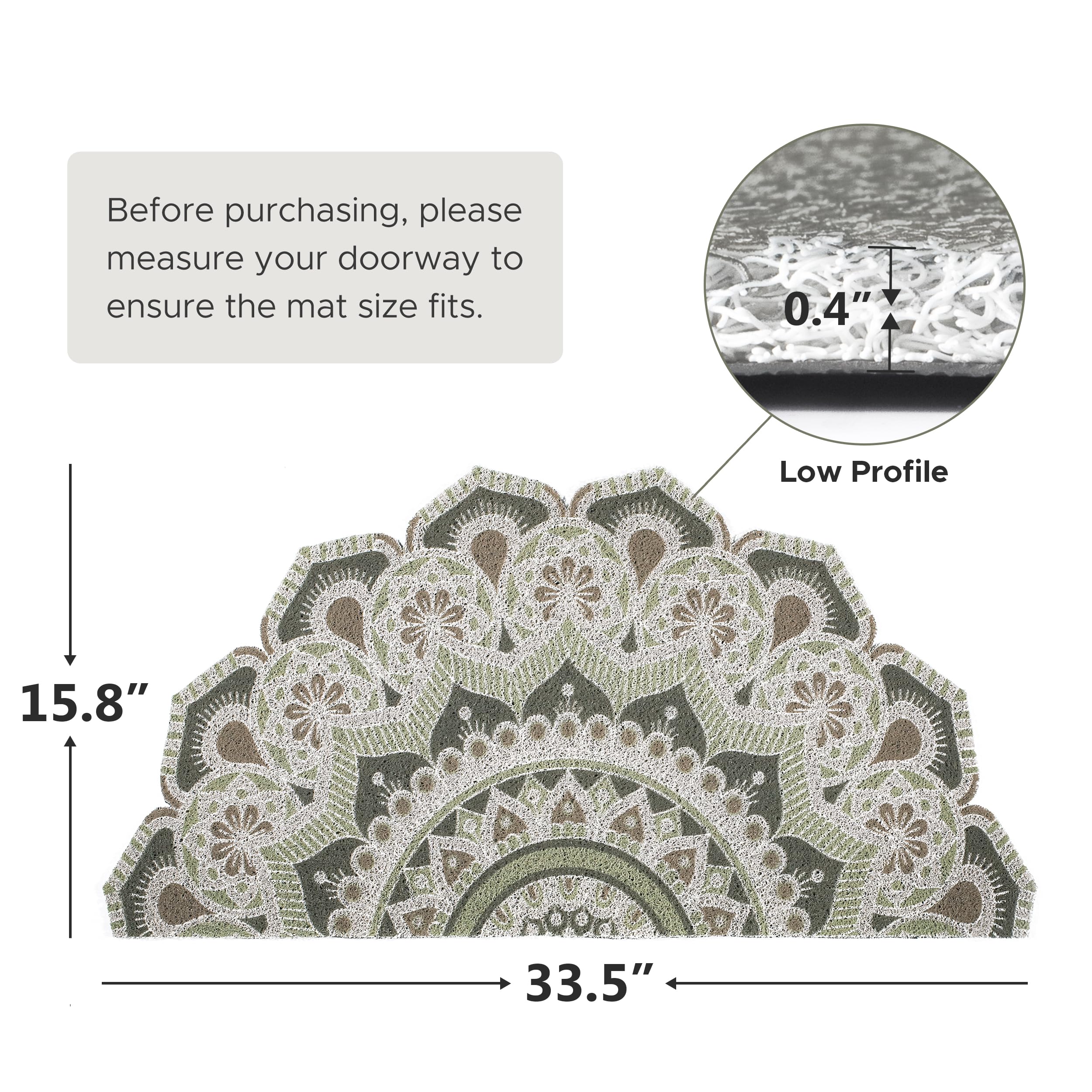 Sunlit 33.5" x 15.8" Mandala Dirt Trapper Welcome Mats, Small Indoor Outdoor Non-Slip Front Door Mat, Front Back Door Decor, Low Profile Entryway Rug, Easy to Clean Door Mat Waterproof, Green