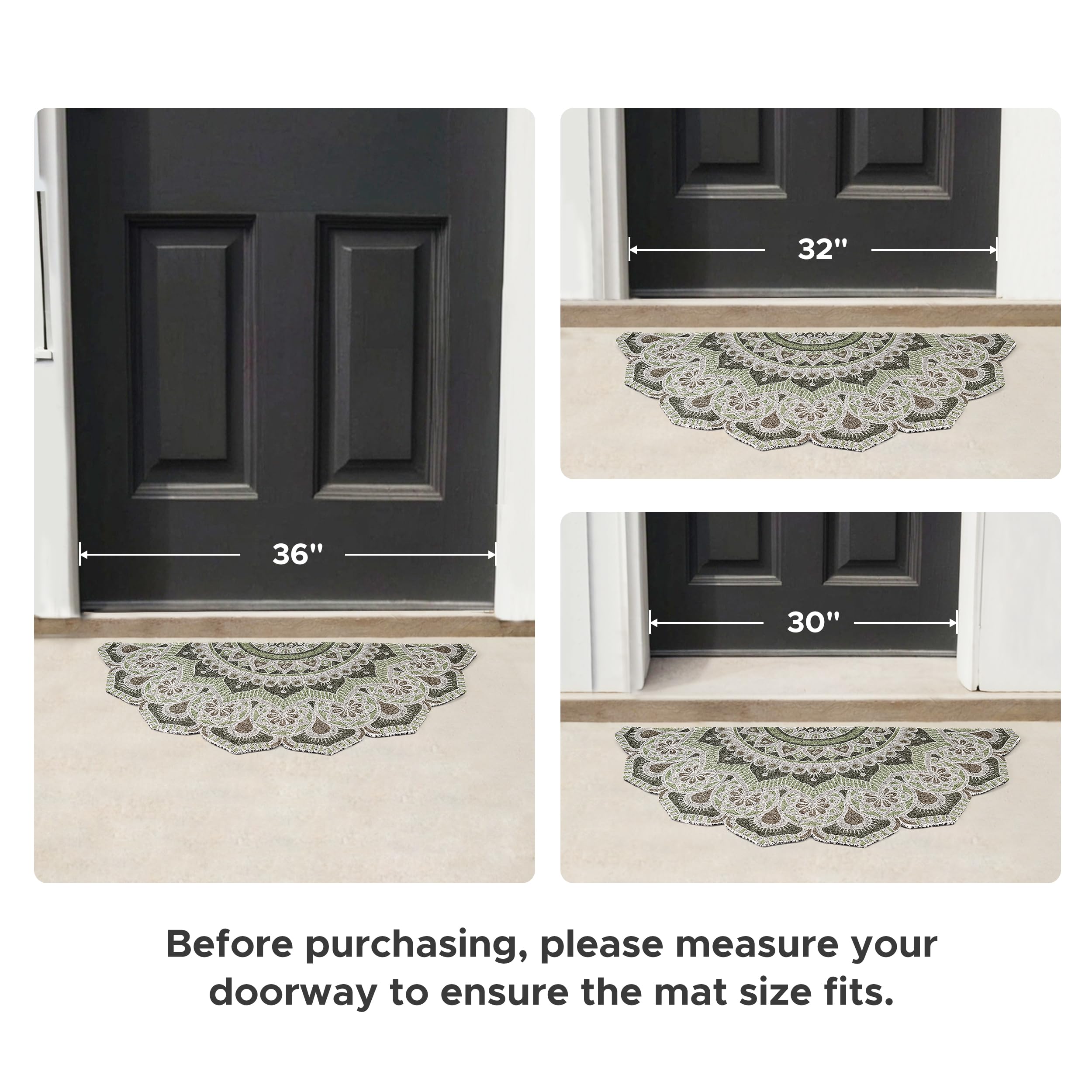 Sunlit 33.5" x 15.8" Mandala Dirt Trapper Welcome Mats, Small Indoor Outdoor Non-Slip Front Door Mat, Front Back Door Decor, Low Profile Entryway Rug, Easy to Clean Door Mat Waterproof, Green