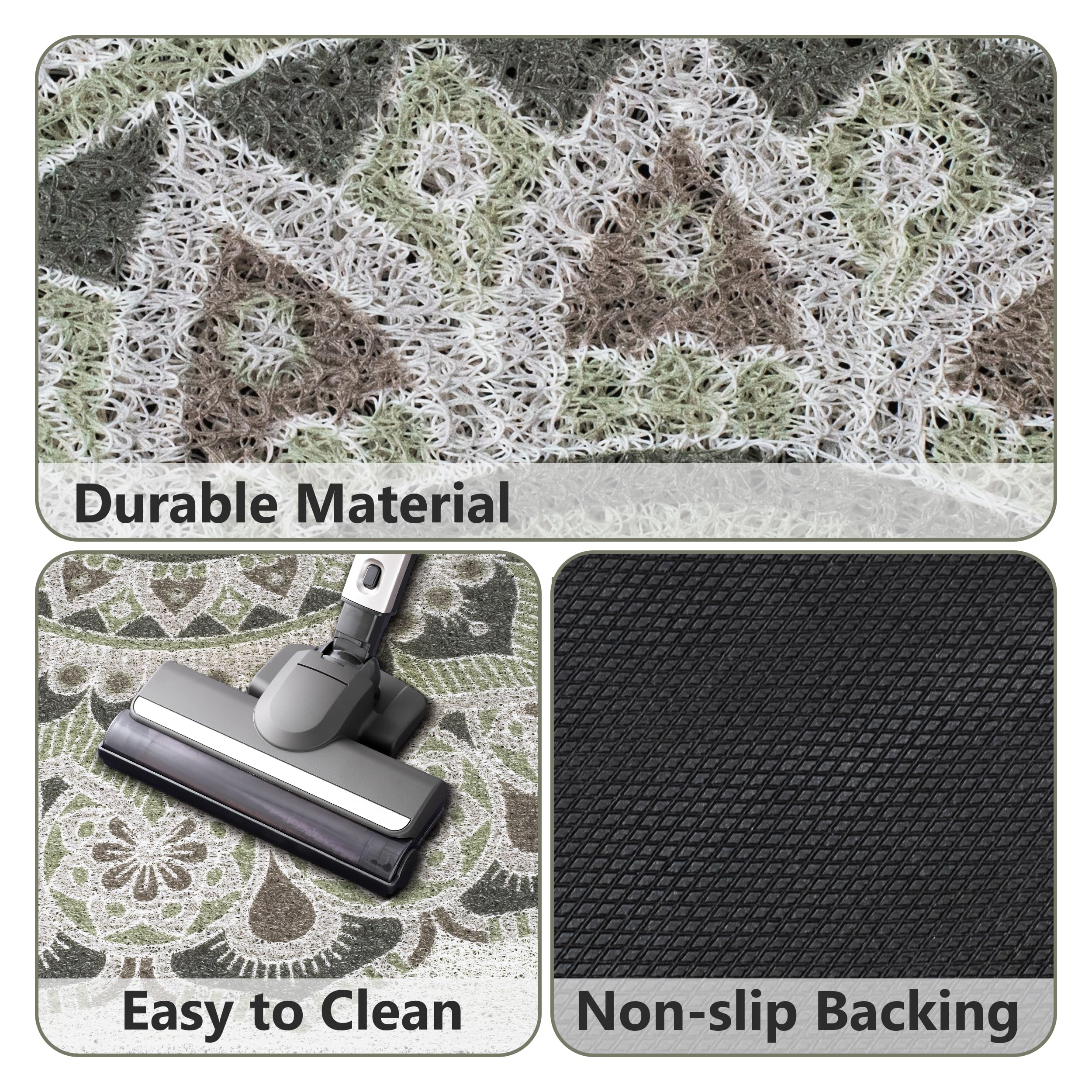 Sunlit 33.5" x 15.8" Mandala Dirt Trapper Welcome Mats, Small Indoor Outdoor Non-Slip Front Door Mat, Front Back Door Decor, Low Profile Entryway Rug, Easy to Clean Door Mat Waterproof, Green