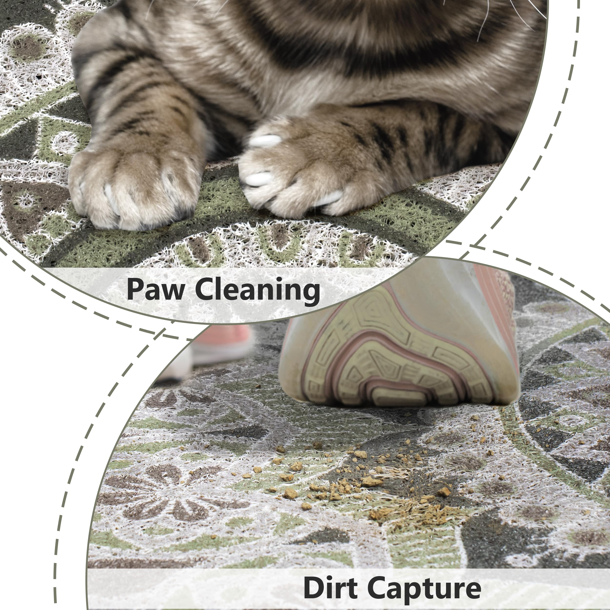 Sunlit 33.5" x 15.8" Mandala Dirt Trapper Welcome Mats, Small Indoor Outdoor Non-Slip Front Door Mat, Front Back Door Decor, Low Profile Entryway Rug, Easy to Clean Door Mat Waterproof, Green