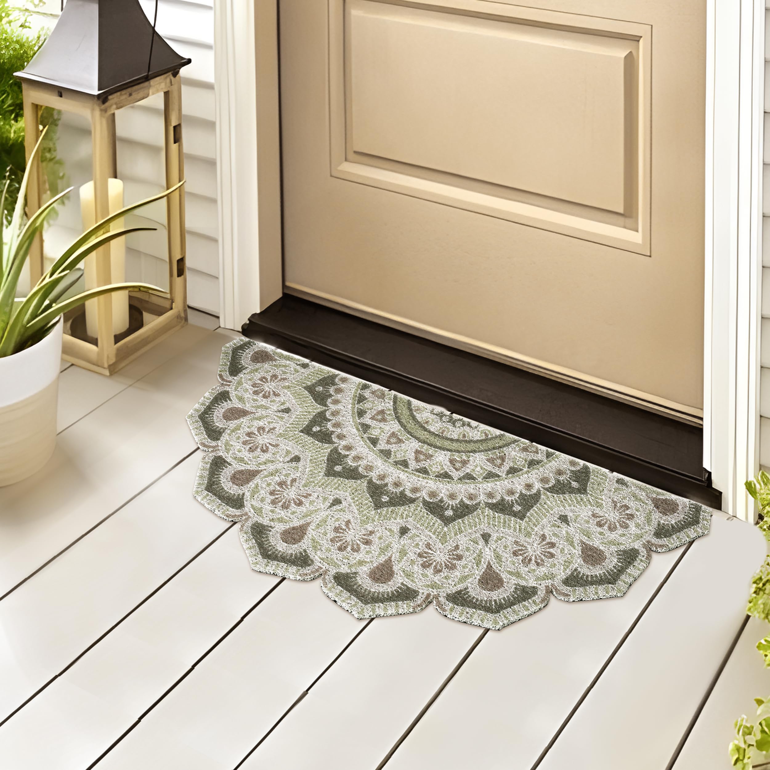Sunlit 33.5" x 15.8" Mandala Dirt Trapper Welcome Mats, Small Indoor Outdoor Non-Slip Front Door Mat, Front Back Door Decor, Low Profile Entryway Rug, Easy to Clean Door Mat Waterproof, Green