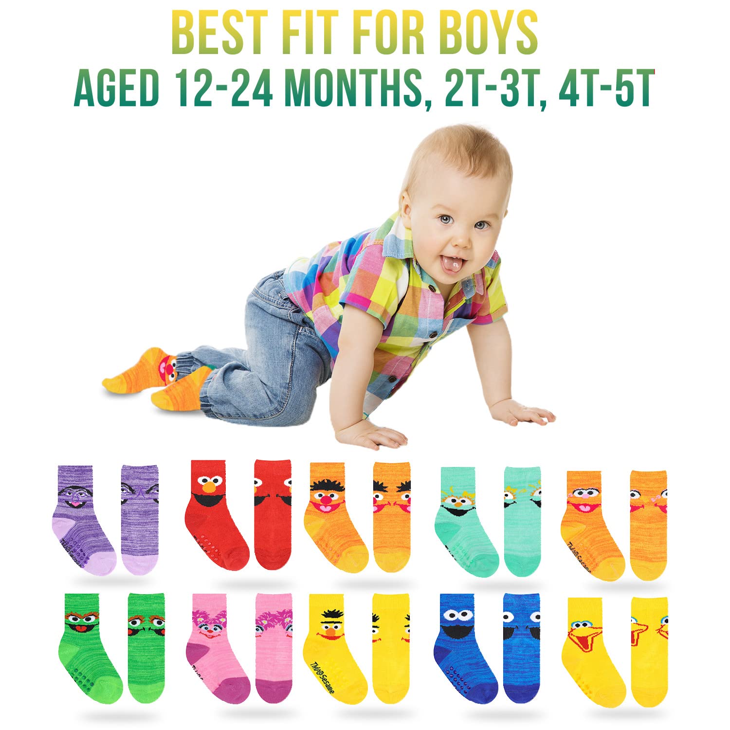 Sesame Street Toddler Socks with Grippers, Non Slip Socks for Kids