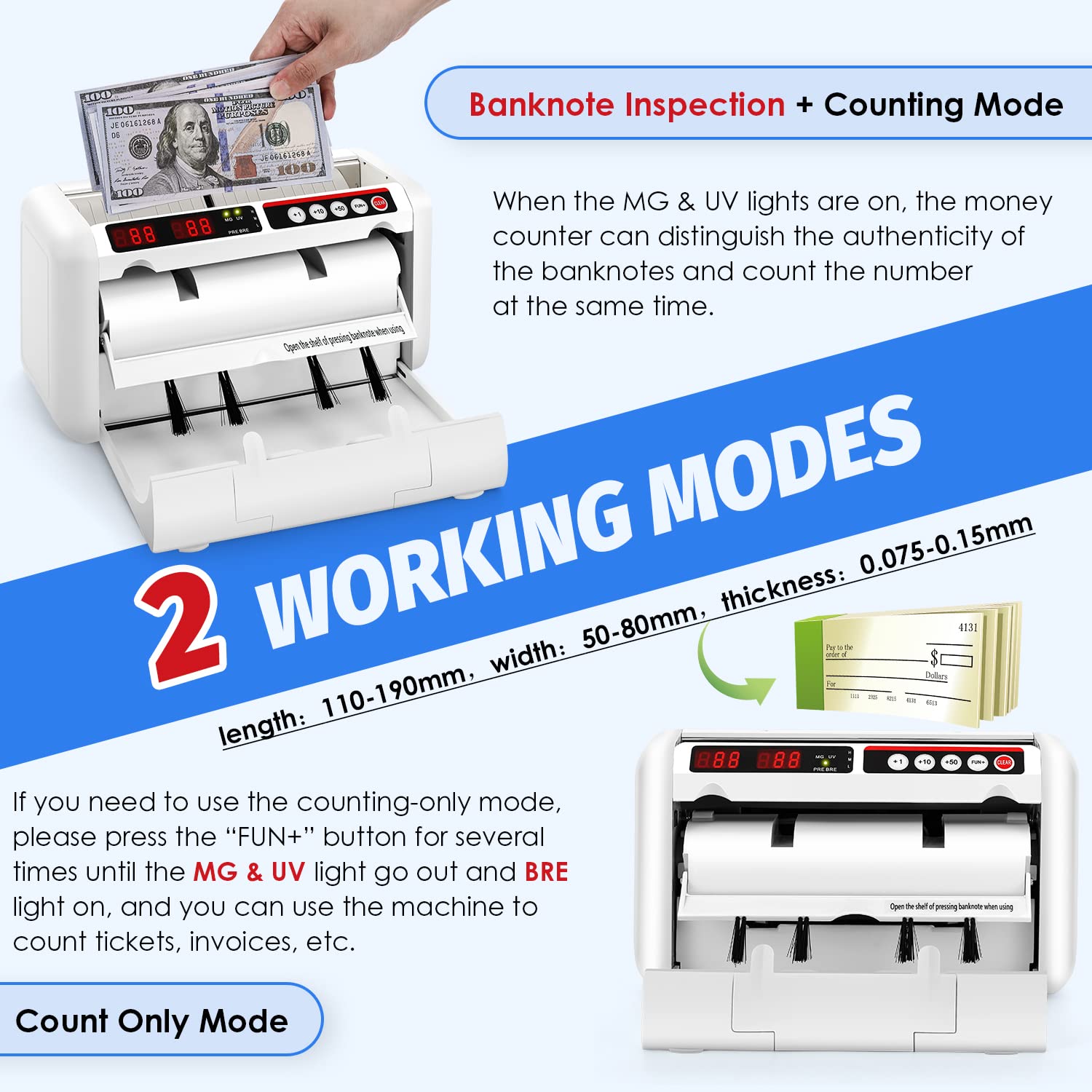 Frifreego Battery Operated Bill Counter Machine, Portable Rechargeable Money Counter with UV MG Detection, 800pcs/min Counting Speed, Take Anywhere with A Backpack for Multi-Currency Or Tickets