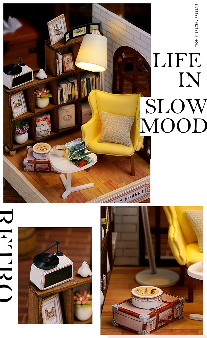 Flever Dollhouse Miniature DIY House Kit Creative Room with Furniture for Romantic Valentine's Gift (Leisurely Moment)