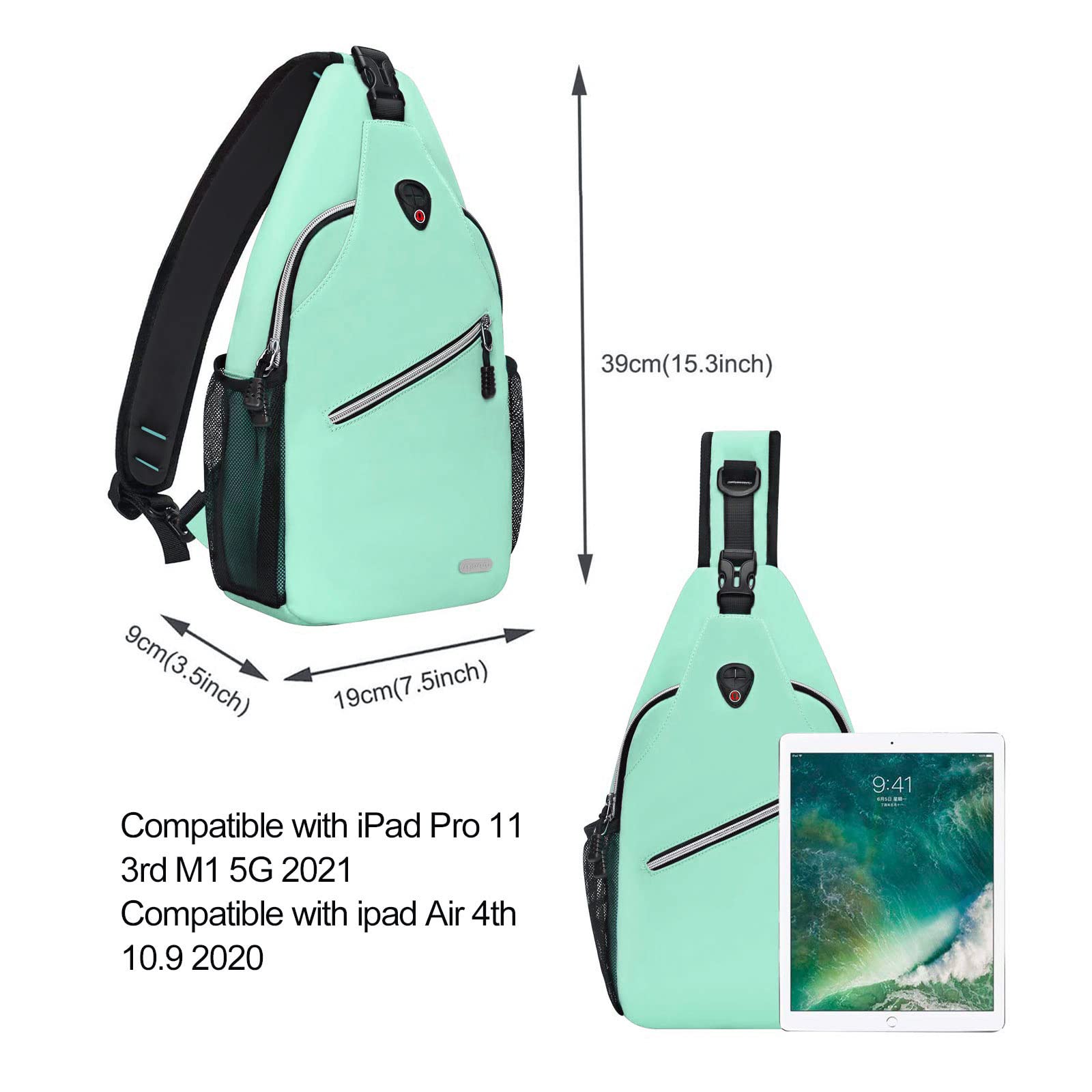MOSISO Sling Backpack, Multipurpose Crossbody Shoulder Bag Travel Hiking Daypack, Mint Green, Medium
