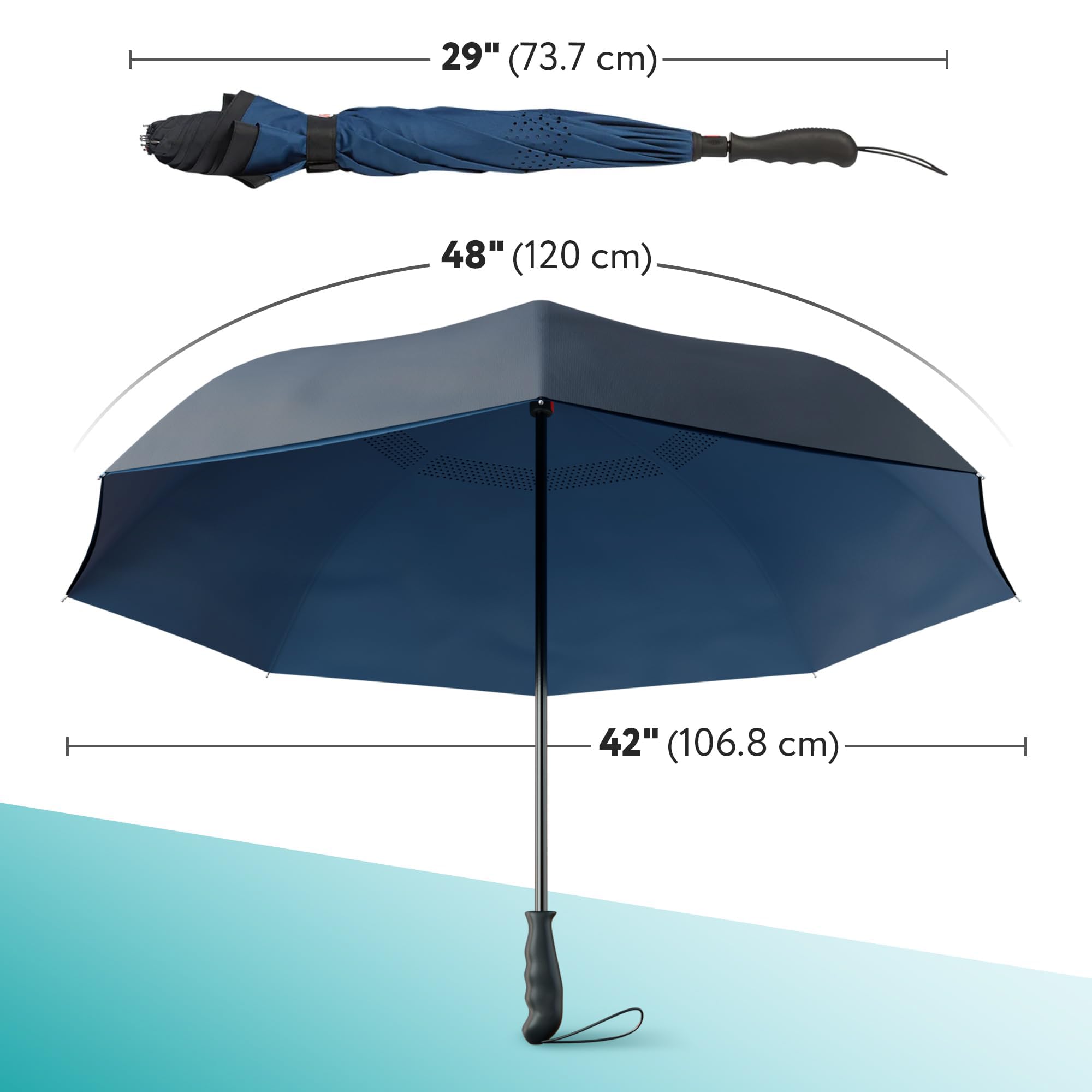 PUREVACY Reverse Umbrella with Sturdy Shaft, 8 Reinforced Ribs, Teflon Coating, Black-Navy Blue Inverted Umbrella Compact, Windproof Upside Down Umbrella for Women, Men, Inside Out Umbrella
